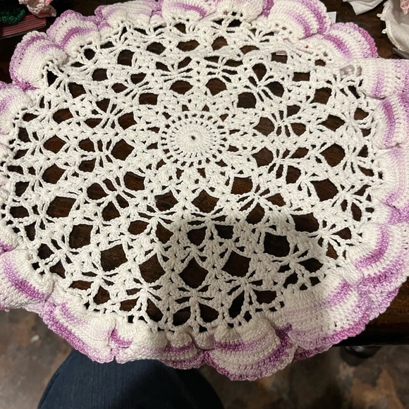 Handmade | Dining | Vintage White And Purple Crochet Table Doily | Poshmark